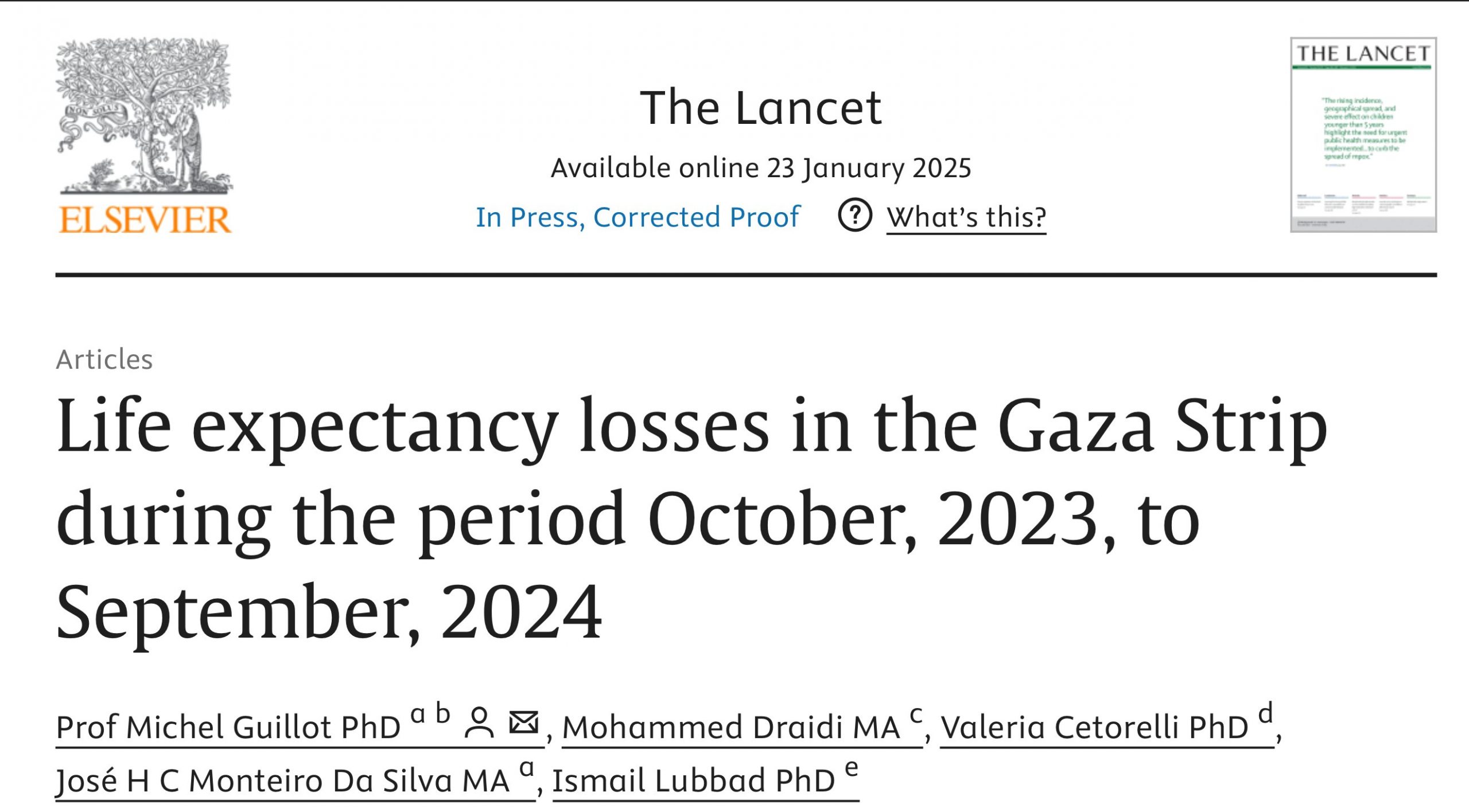 Lancet: Life Expectancy in Gaza Halved in First Year of Israeli ...